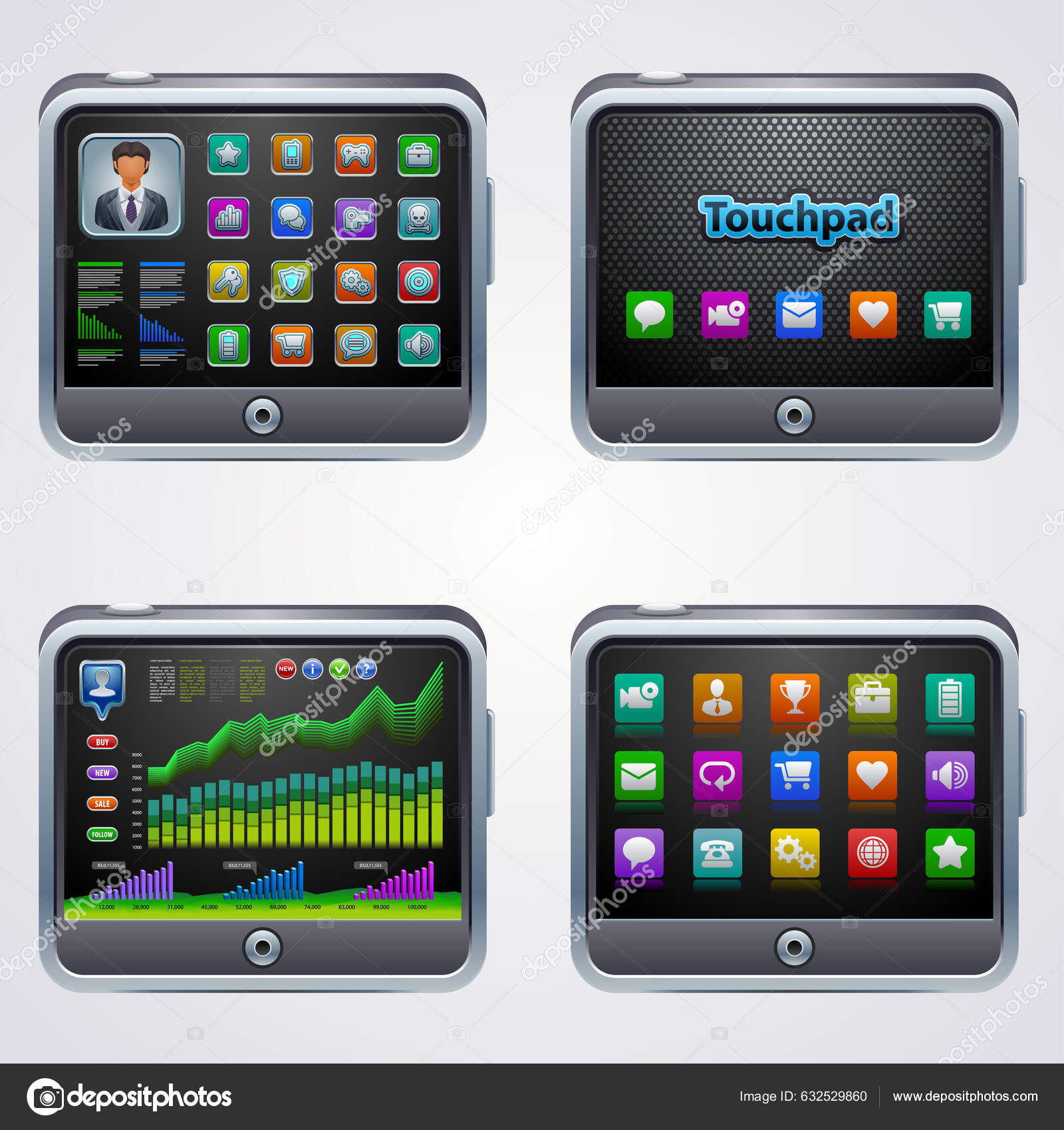 Touchscreen Tablet Icons Isolated White Background Stock Vector by ...