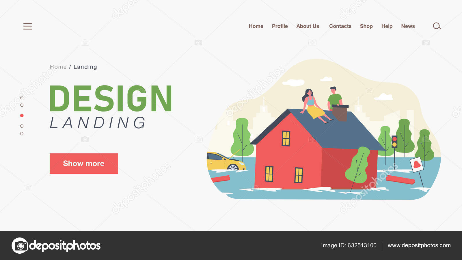 Flood Victims Sitting Roof House Flat Vector Illustration Man Woman ...