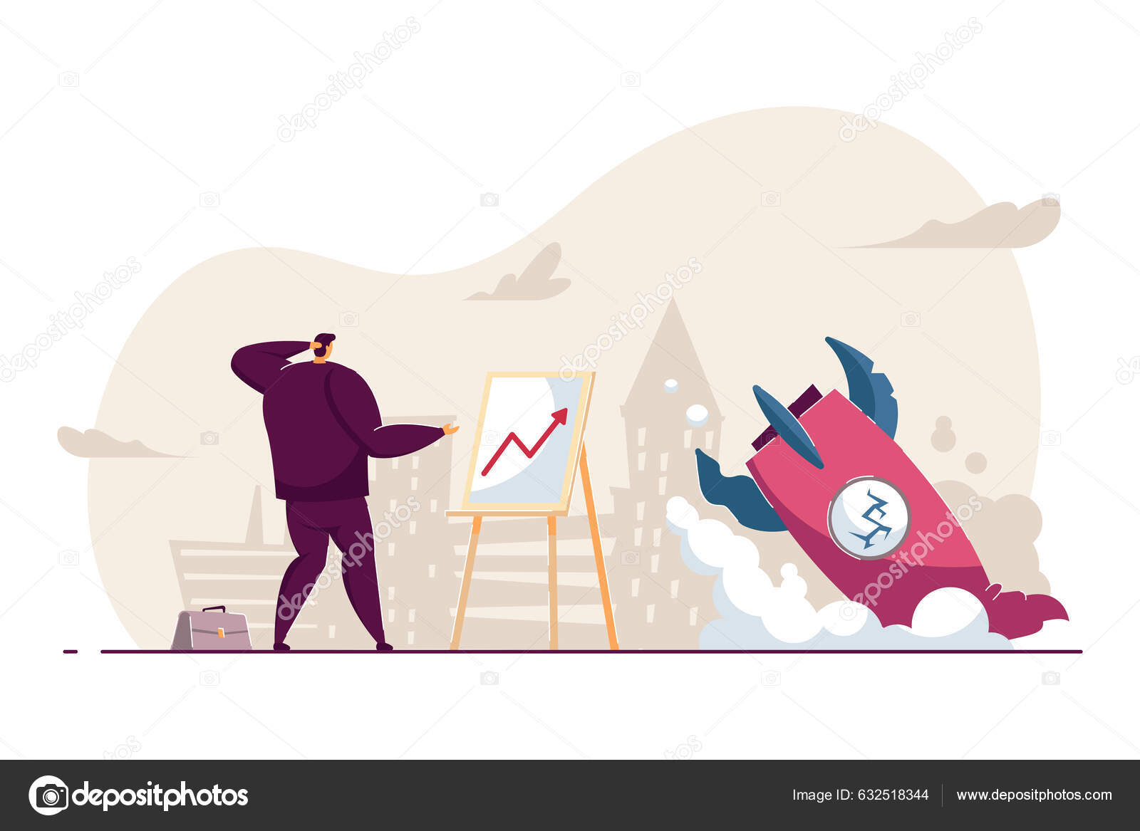Confused Employee Facing Business Failure Flat Vector Illustration ...
