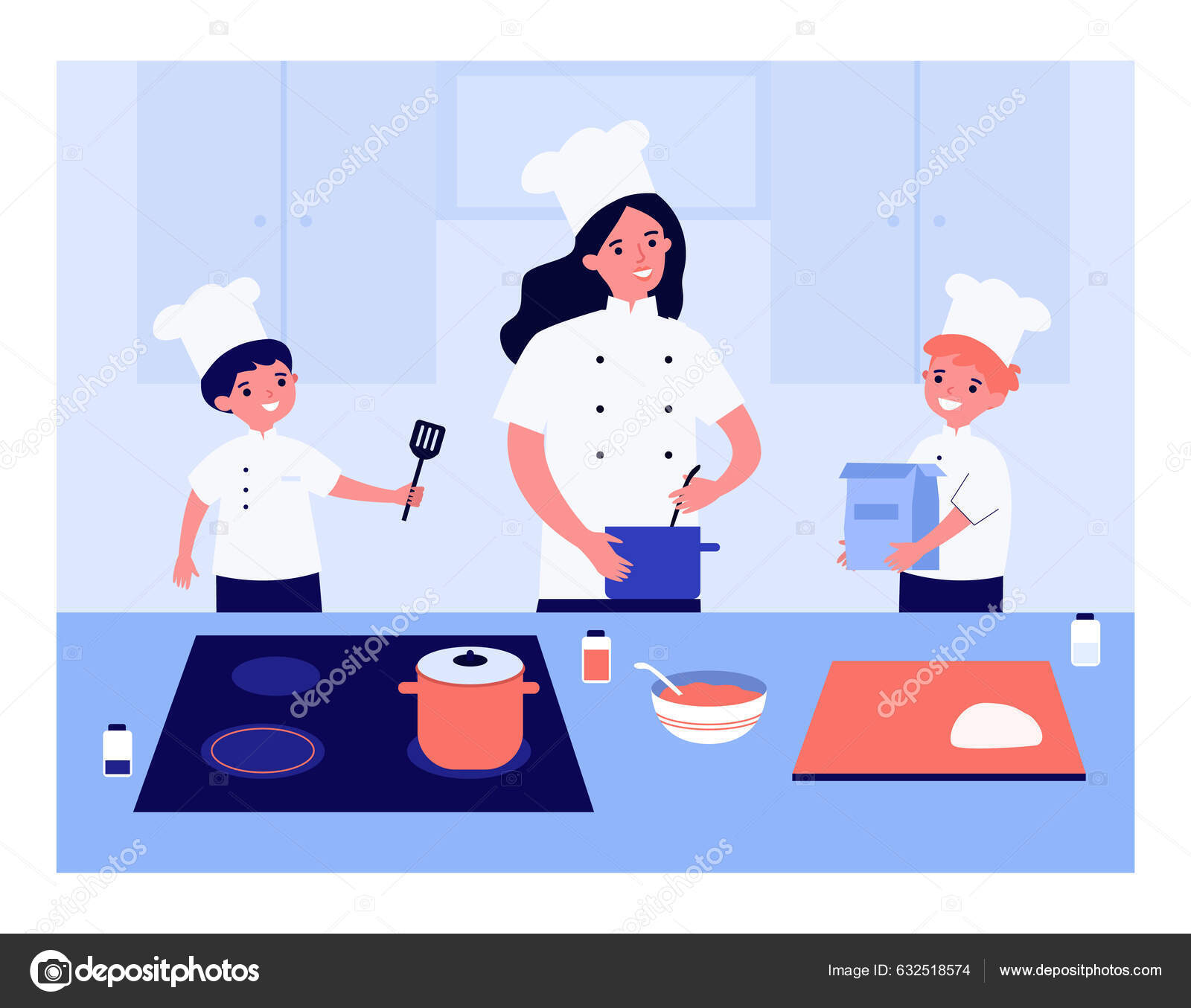 Family Cooking Together Chef Uniform Mother Making Food Children ...