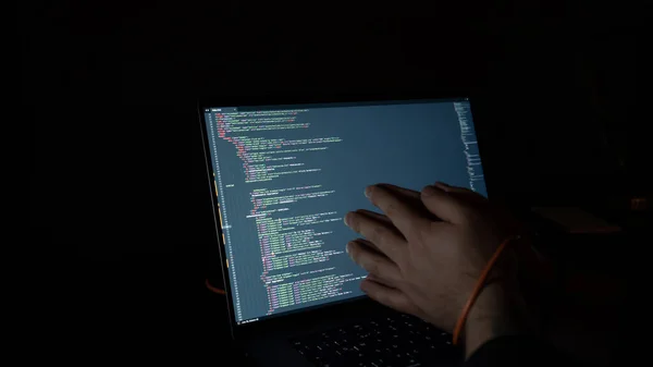 Software Developer Programming Coding And Internet Network Concept Hacker In Black Suit And 8521