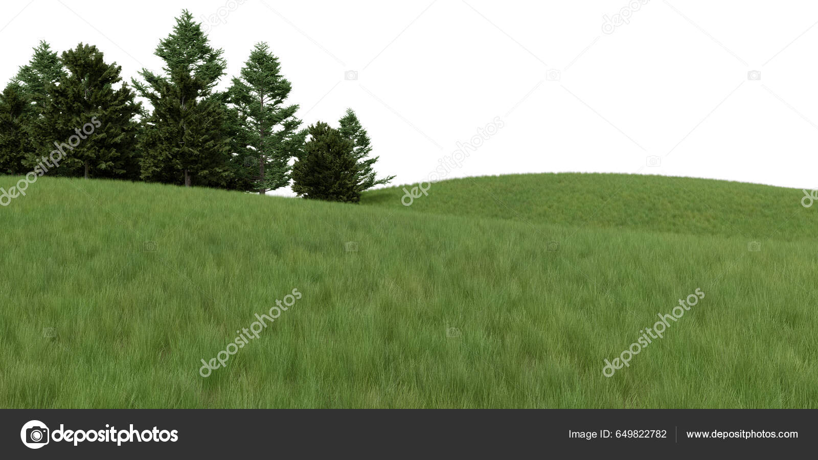 Realistic Grass Hill Forest Tree Line Rendering Isolated Objects ...