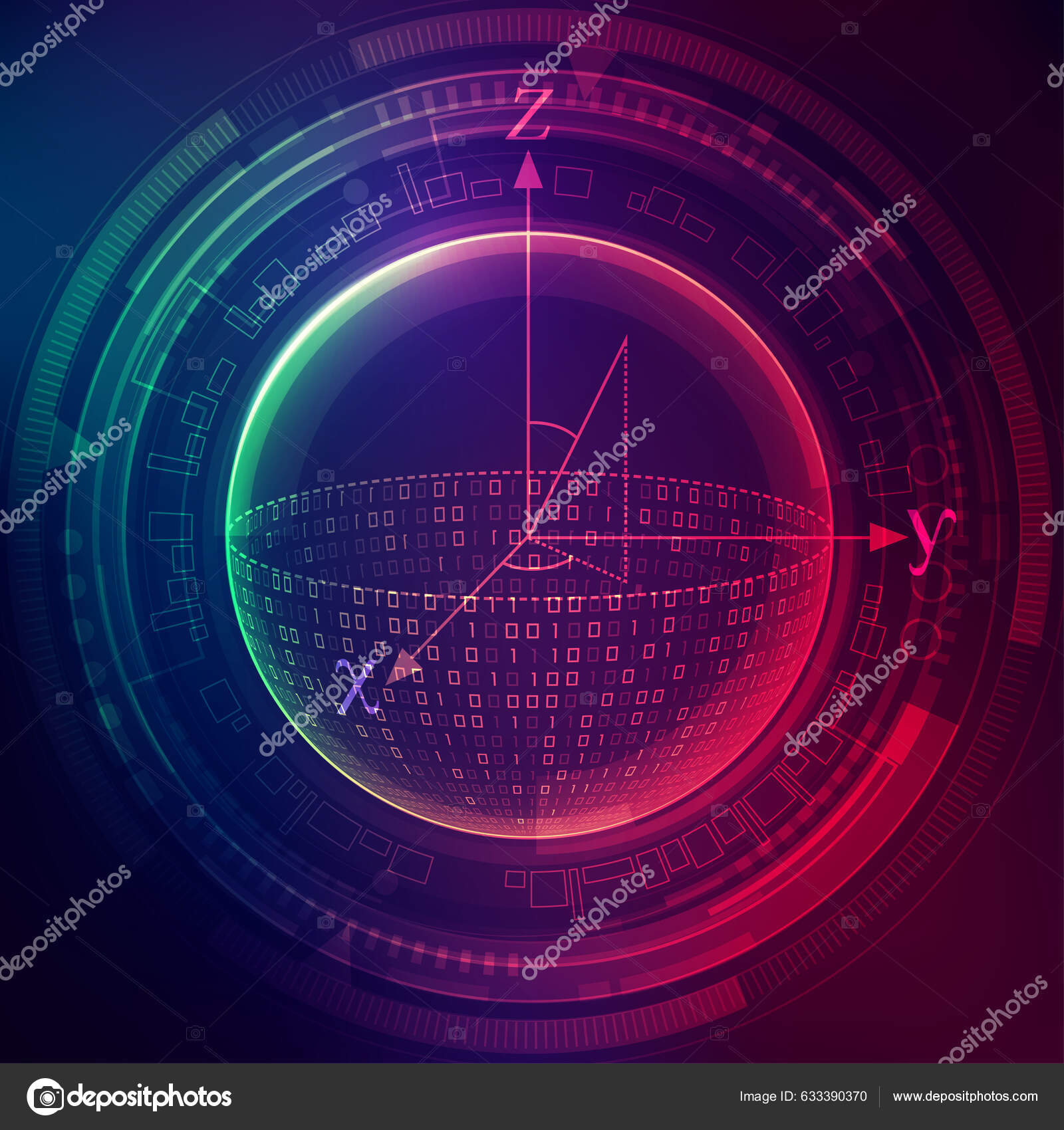 Concept Quantum Computing Binary Globe Digital Technology Element Stock ...