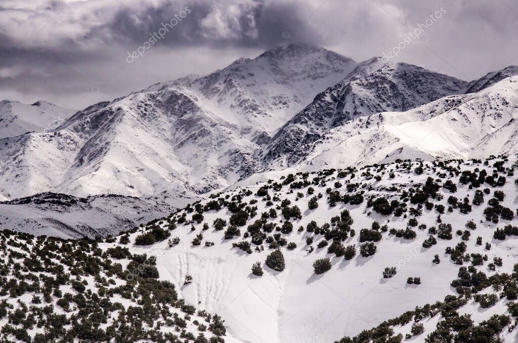 winter in high atlas mountain, Frozen nature, ice and snow, cold ...