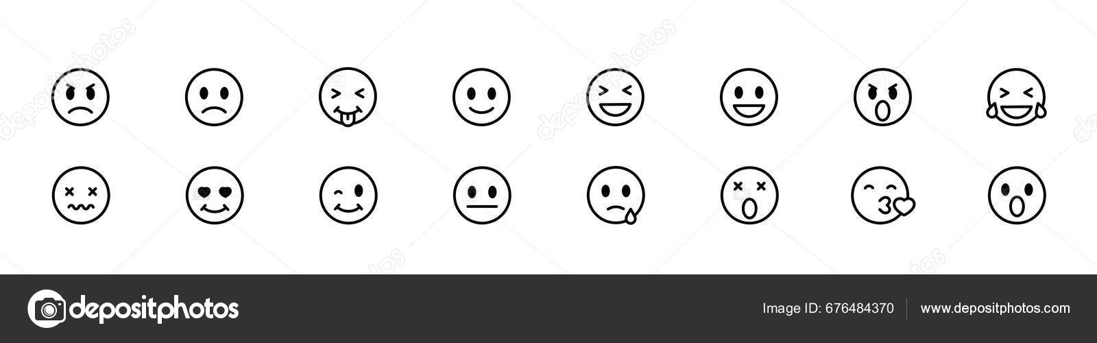 Emoji Set Set Von Smile Emoticons Mit Dünnem Strich Isoliert Stock ...