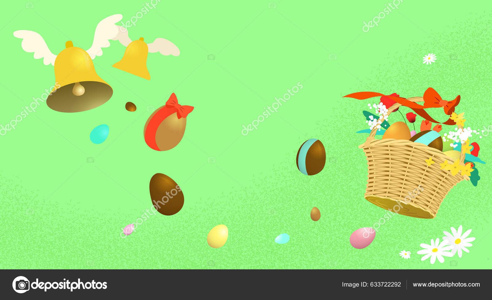 Easter Bells Flat Vector Illustration Golden Flying Bells Bringing ...