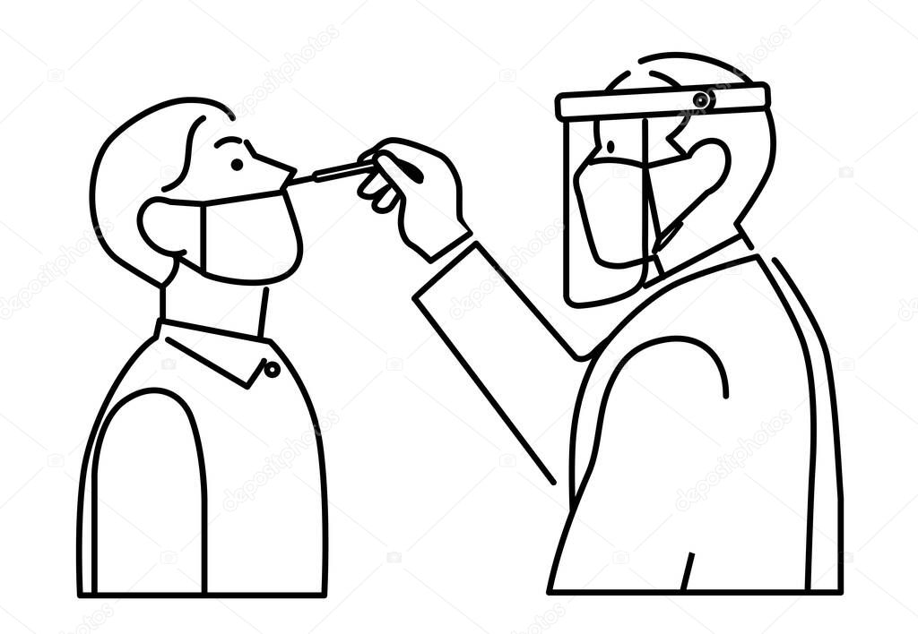 Doctor or medical worker taking a sample of a patient with a nasal ...