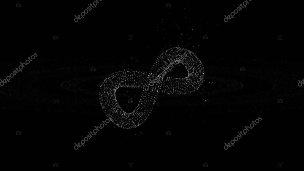 3D symbol of infinity consisting of millions of moving particles on ...