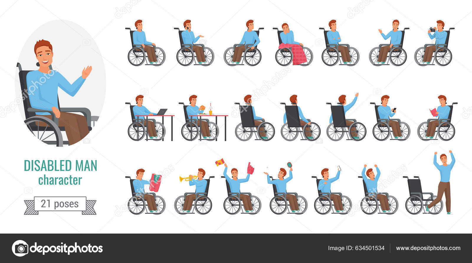 Homem Deficiente Apresenta Conjunto Ilustrações Vetoriais Desenhos ...