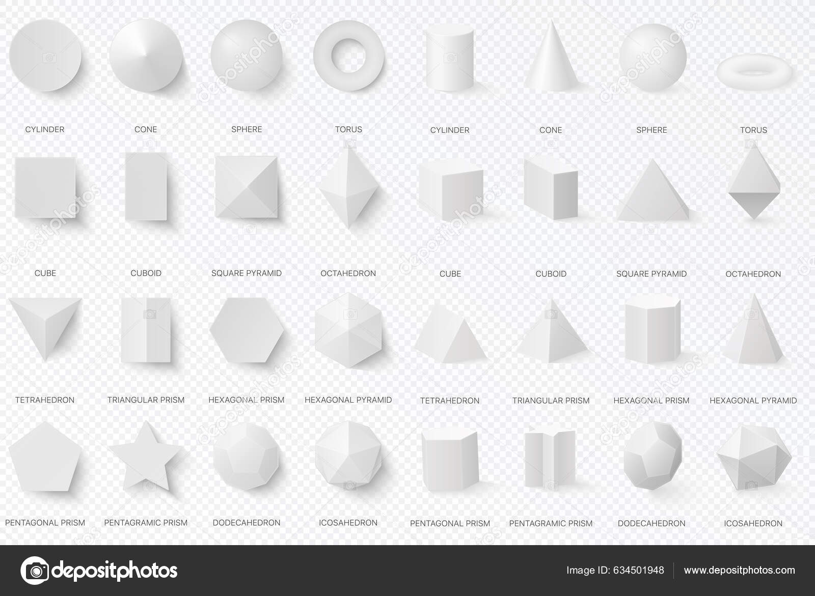 Realistic White Basic Shapes Top Front View Isolated Alpha Transperant ...