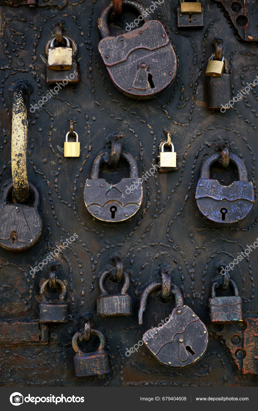 Close Many Decorative Padlocks Steampunk Wall — Stock Photo © accent-p ...