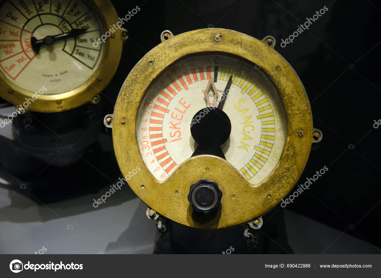Close Ship's Engine Control Indicators Duplicate Dials Iron Brass Glass ...