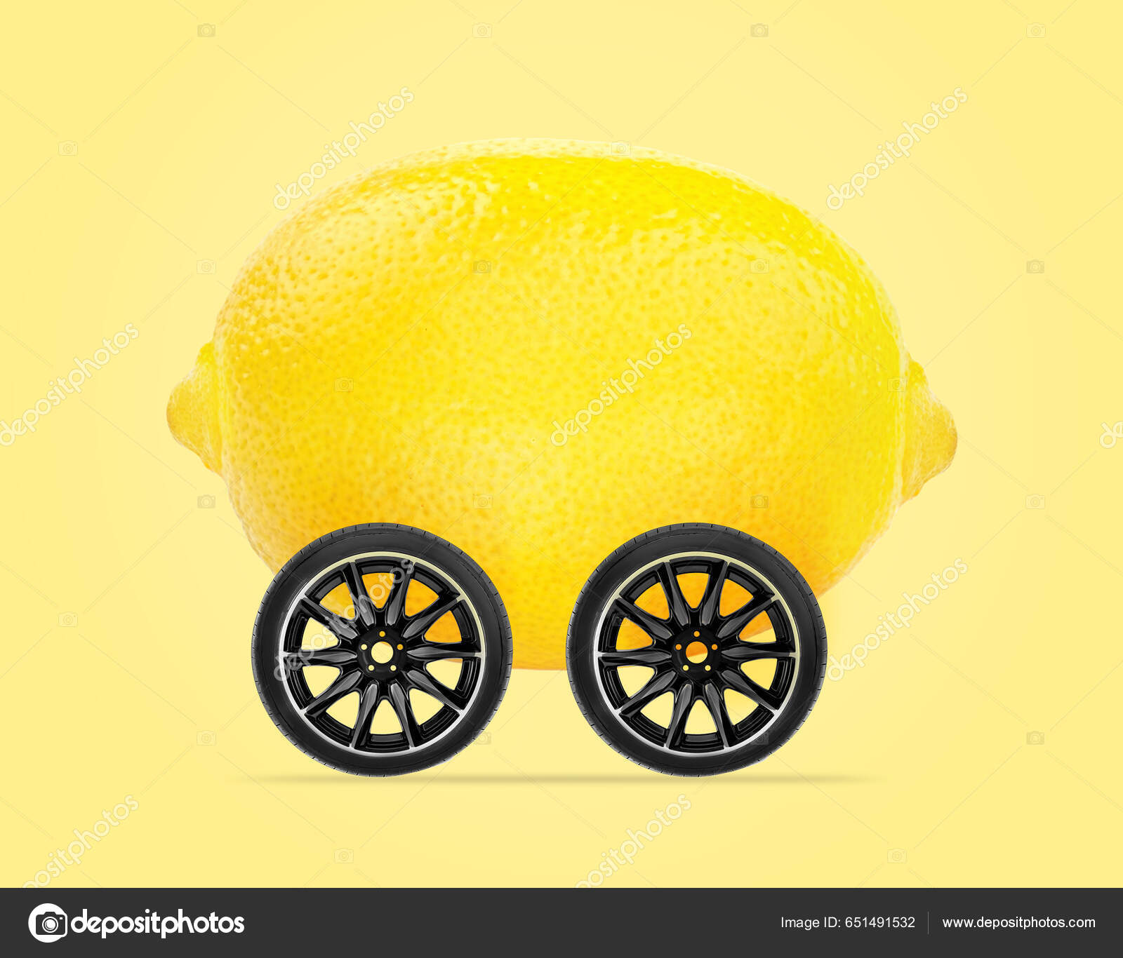 Lemon Car Concept Lemon Wheels Isolated Light Yellow Background — Stock ...
