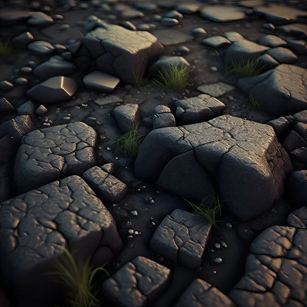 Detail closeup view of ground texture. Pieces of dirty stones. Dusty ...