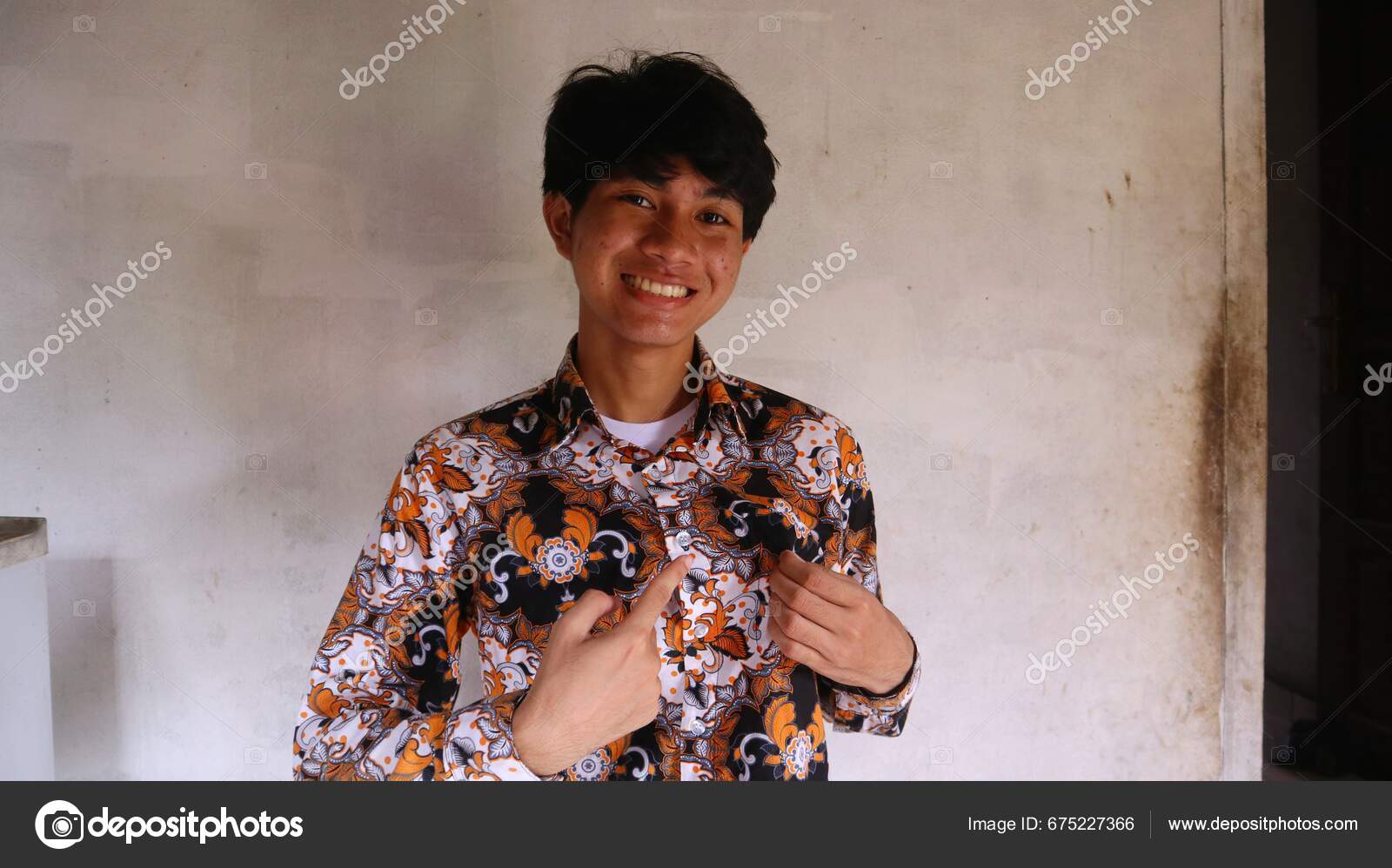 Expression Asian Man Wearing Typical Indonesian Batik Clothes Pride ...