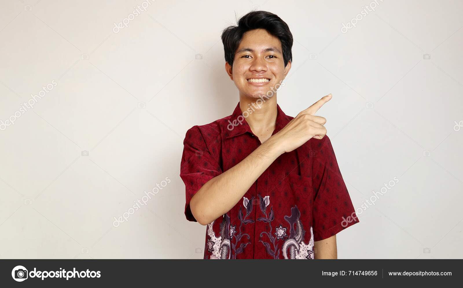 Handsome Asian Young Man Wearing Batik Shirt Smiling Friendly Pointing ...