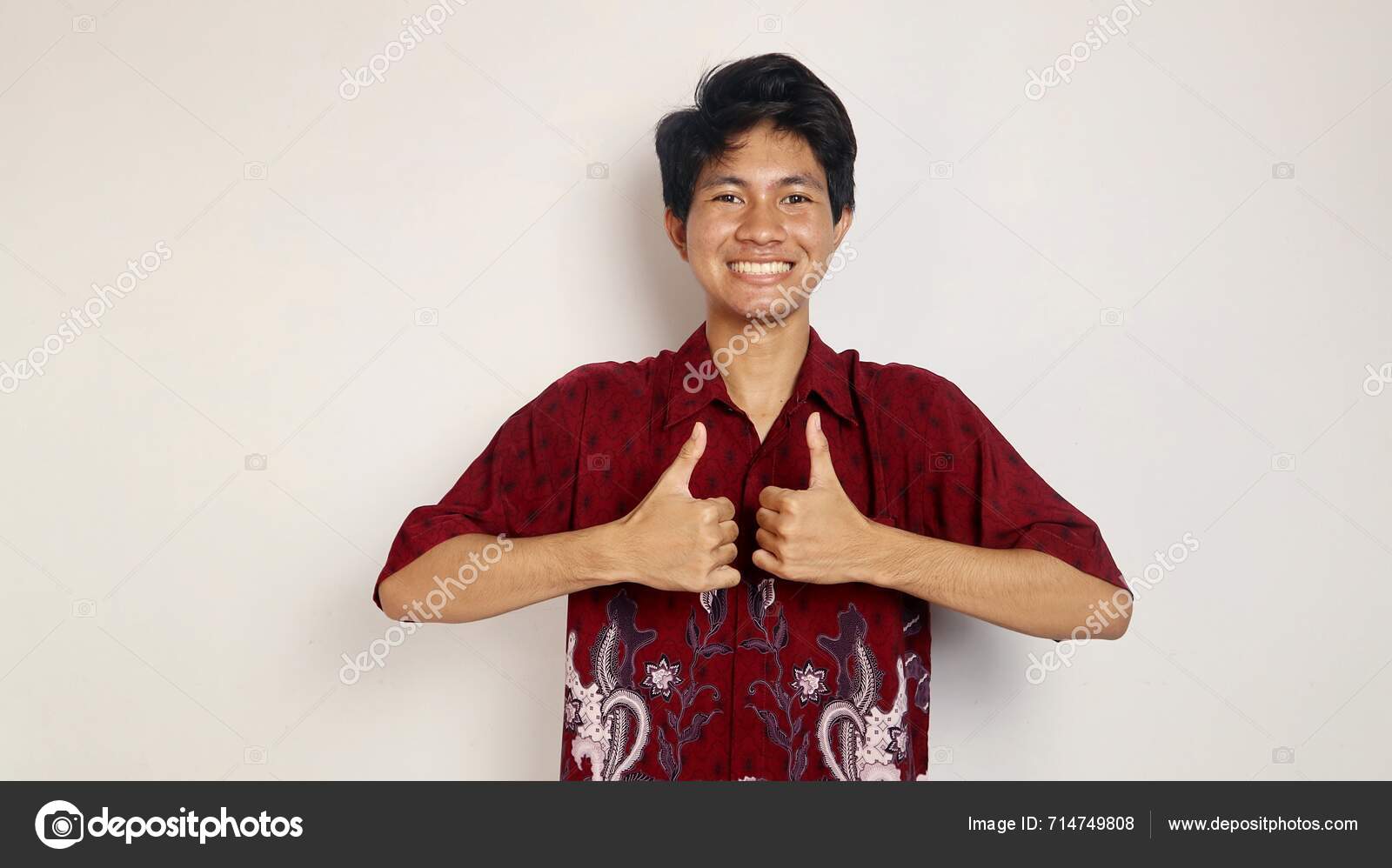 Excited Handsome Asian Young Man Wearing Batik Shirt Smiling Friendly ...