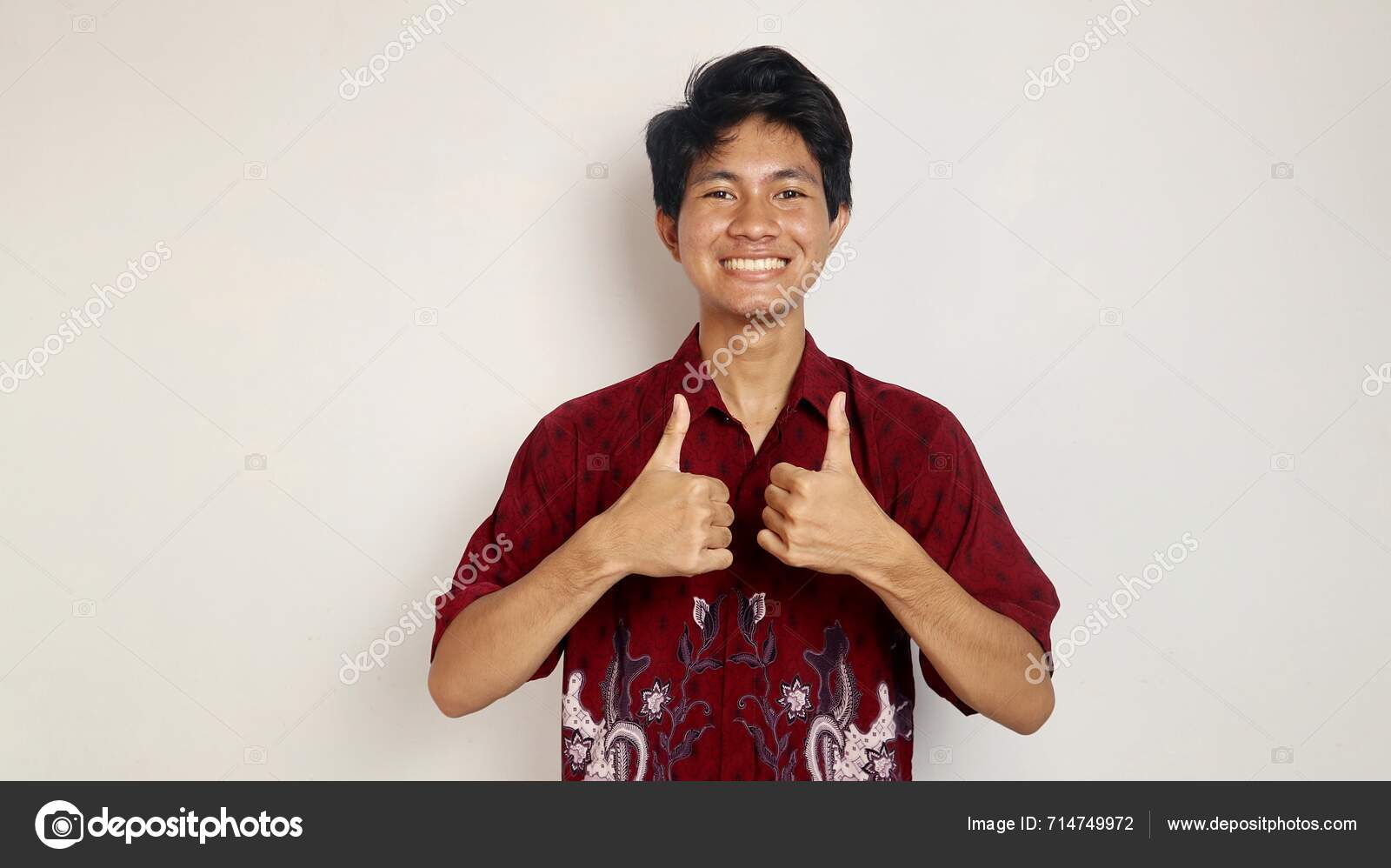 Excited Handsome Asian Young Man Wearing Batik Shirt Smiling Friendly ...