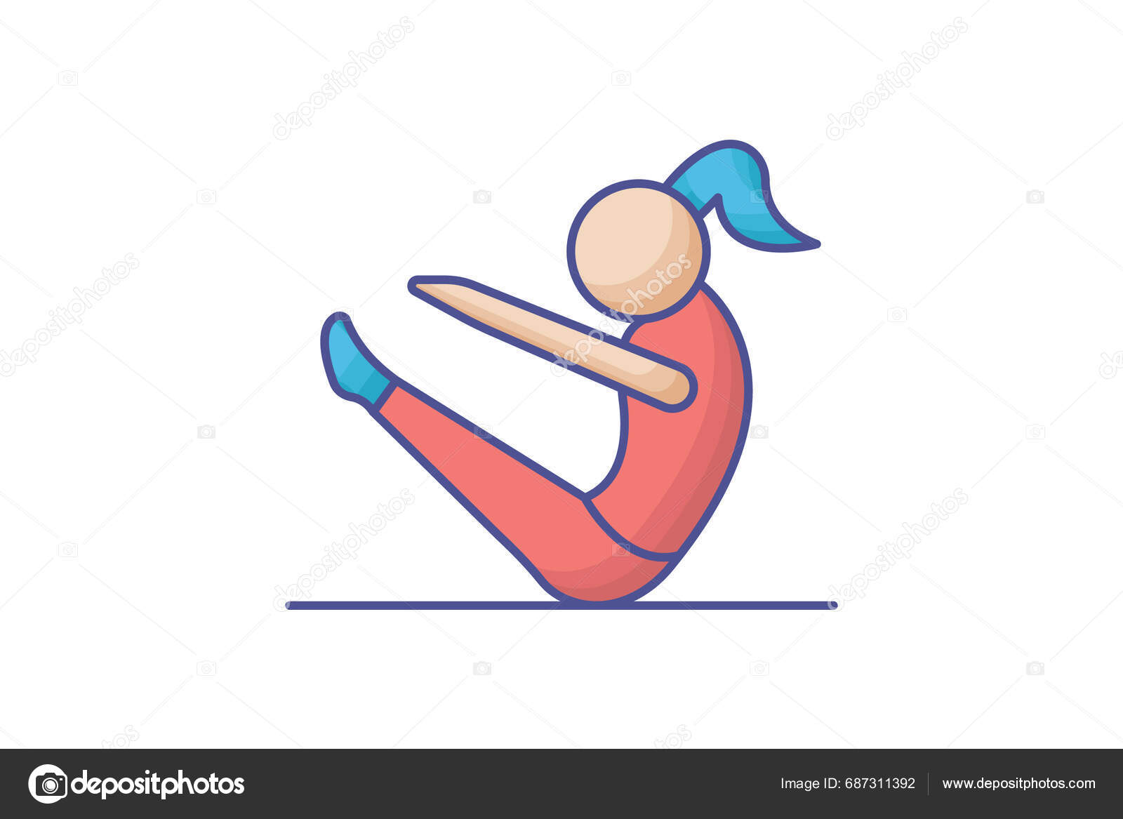 Pilates Fitness Exercise Icon Isolated White Background Vector ...