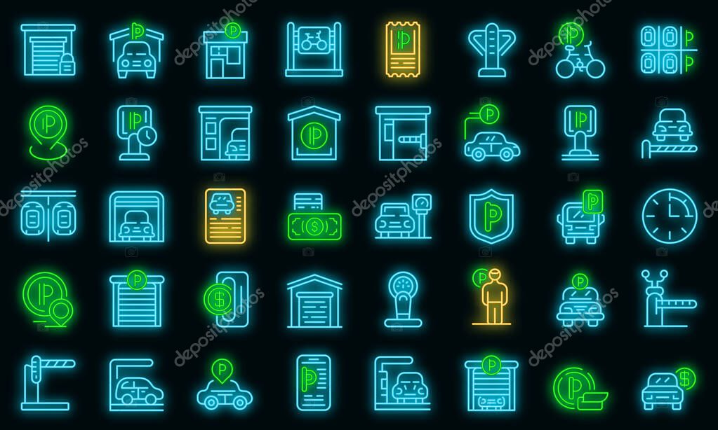 Conjunto de iconos de estacionamiento de pago. Conjunto de contorno de ...