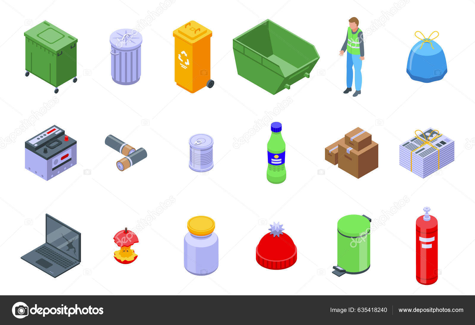 Waste Icons Set Isometric Set Waste Vector Icons Web Design Stock ...