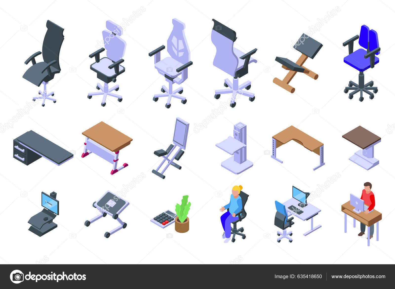 Ergonomic Workplace Icons Set Isometric Set Ergonomic Workplace Vector ...