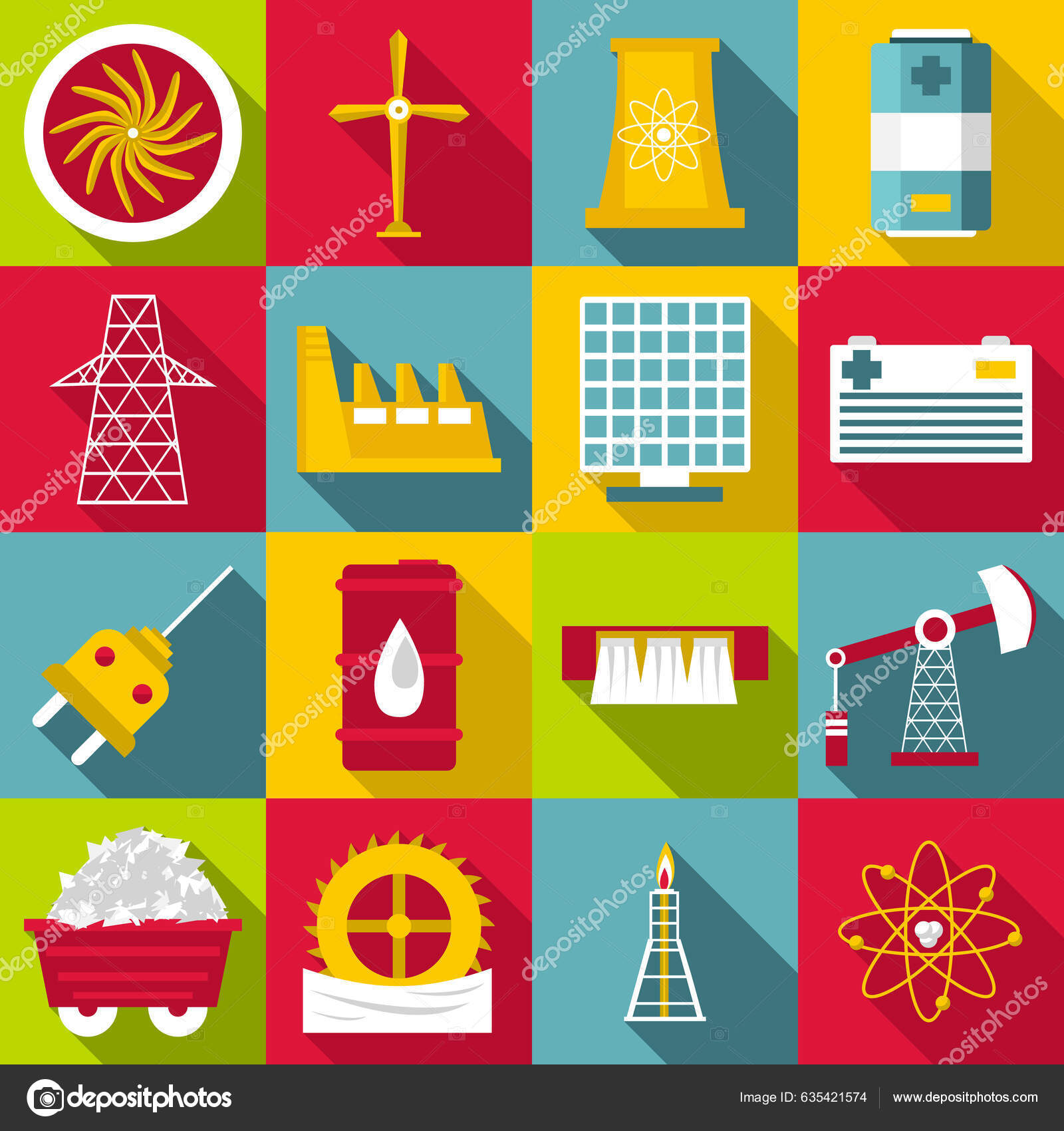 Energy Sources Symbols Icons Set Flat Illustration Energy Sources ...
