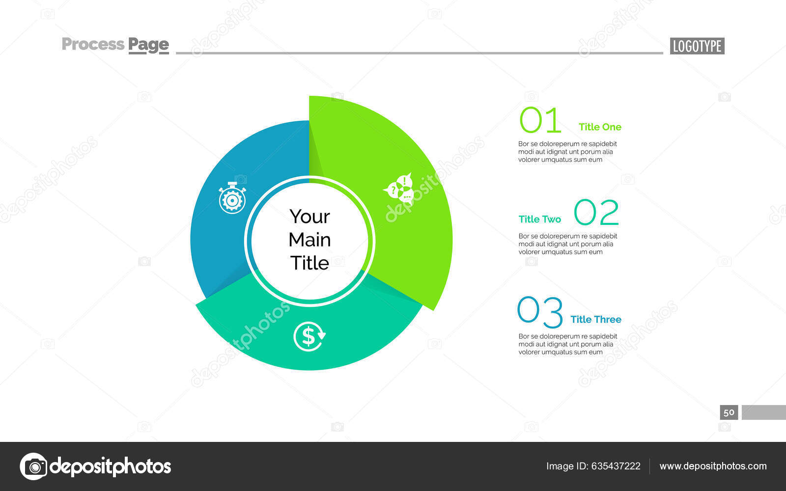 Three Sectors Process Chart Slide Template Business Data Option Circle ...