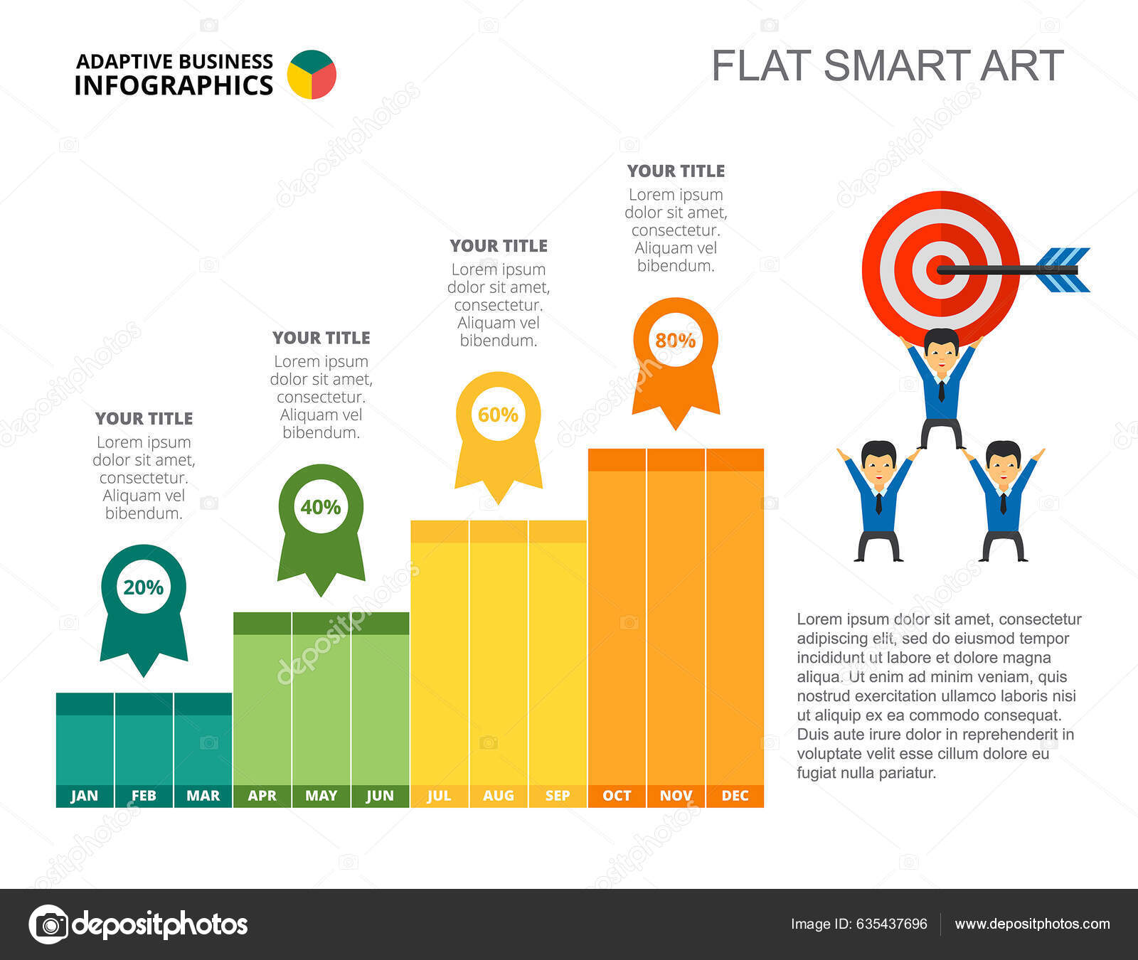 Four Columns Success Bar Chart Business Data Target Timeline Diagram ...