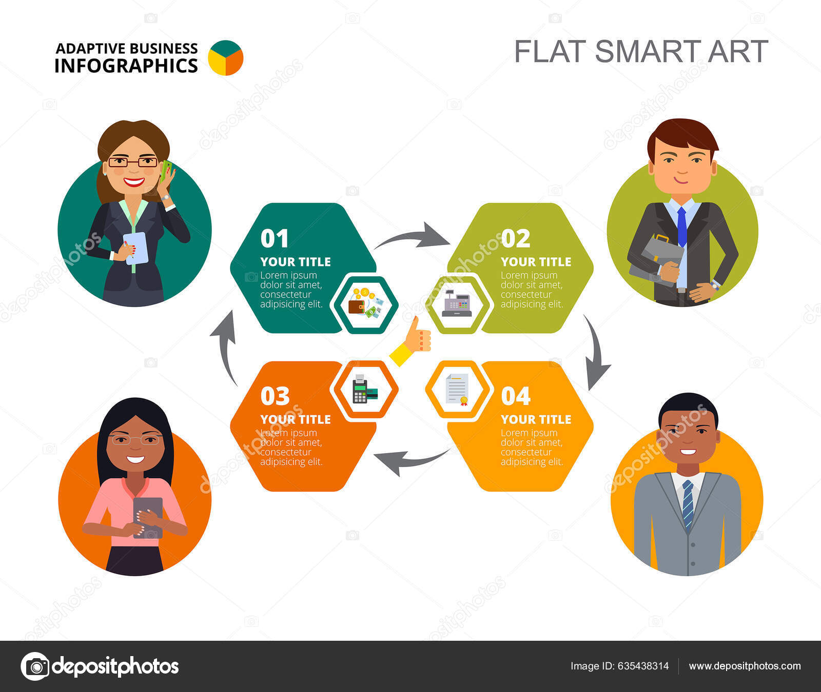 Four Options Process Chart Slide Template Business Data Workflow ...