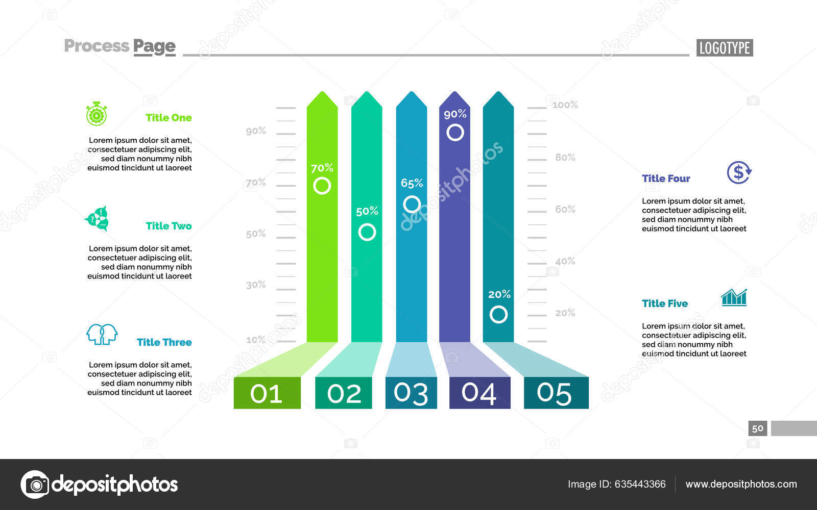 Five Options Bar Chart Template Presentation Vector Illustration ...