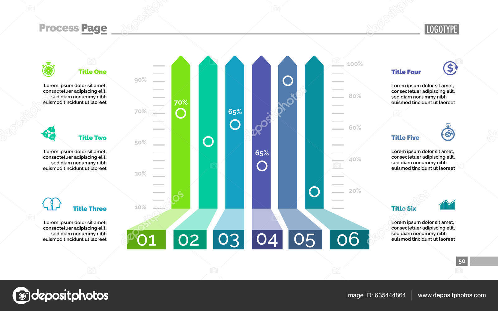 Six Options Bar Chart Template Presentation Vector Illustration ...