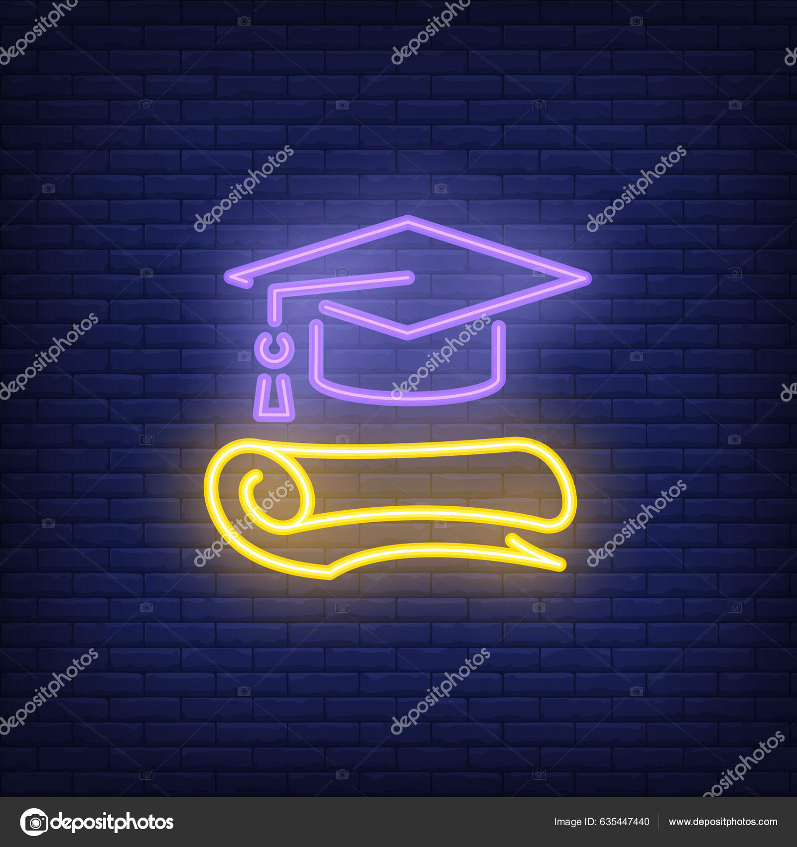Image vectorielle Graduation Neon Sign Graduation Cap Diploma Night ...