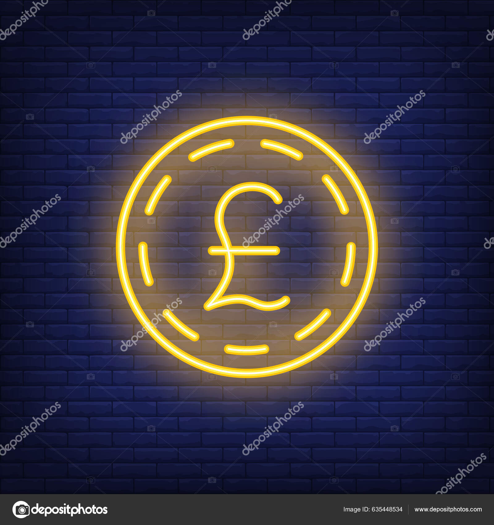 Pound Sterling Coin Brick Background Neon Style Illustration Money Cash ...