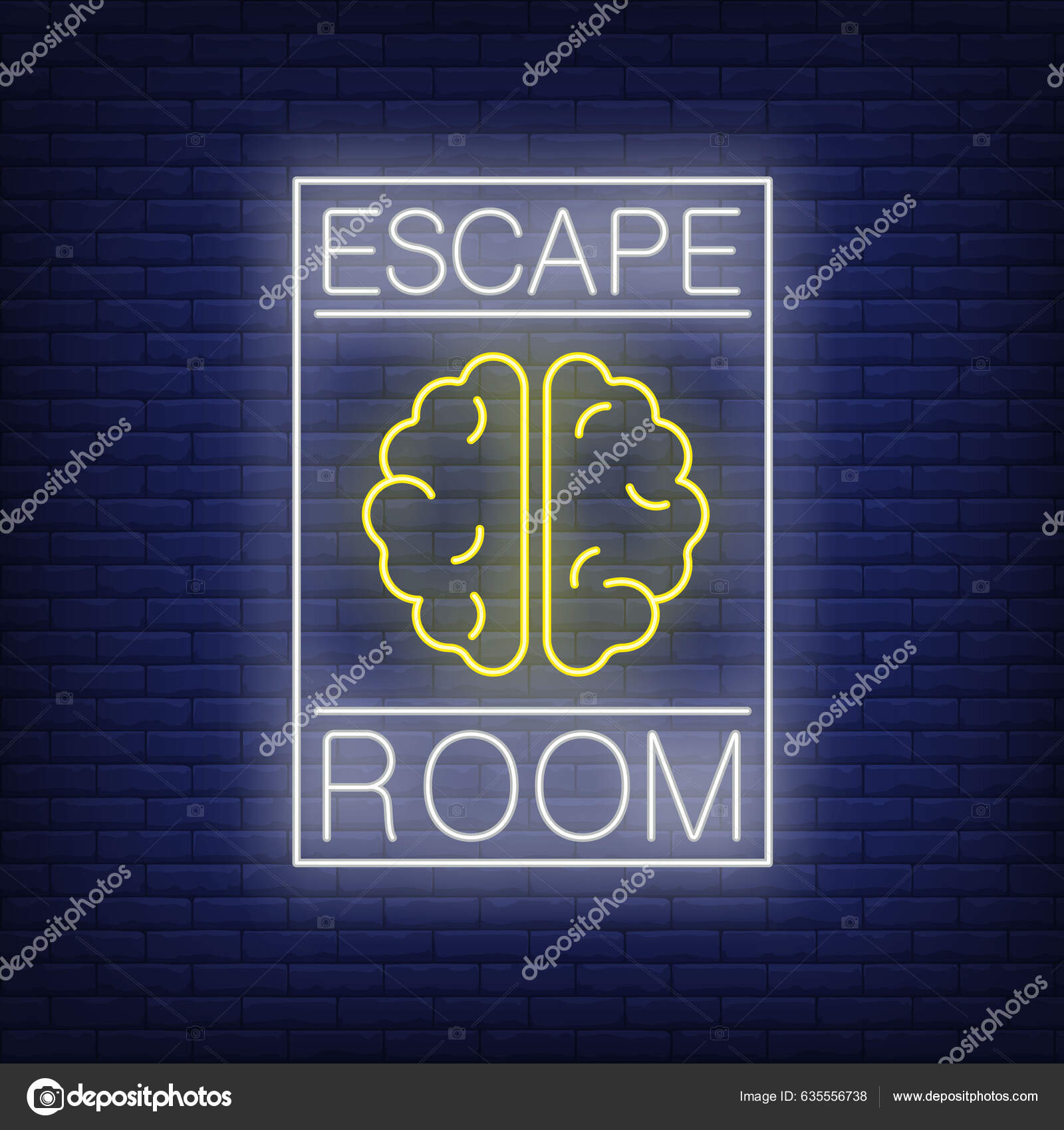 Escape Room Neon Sign Text Brain Frame Brick Wall Background Stock ...