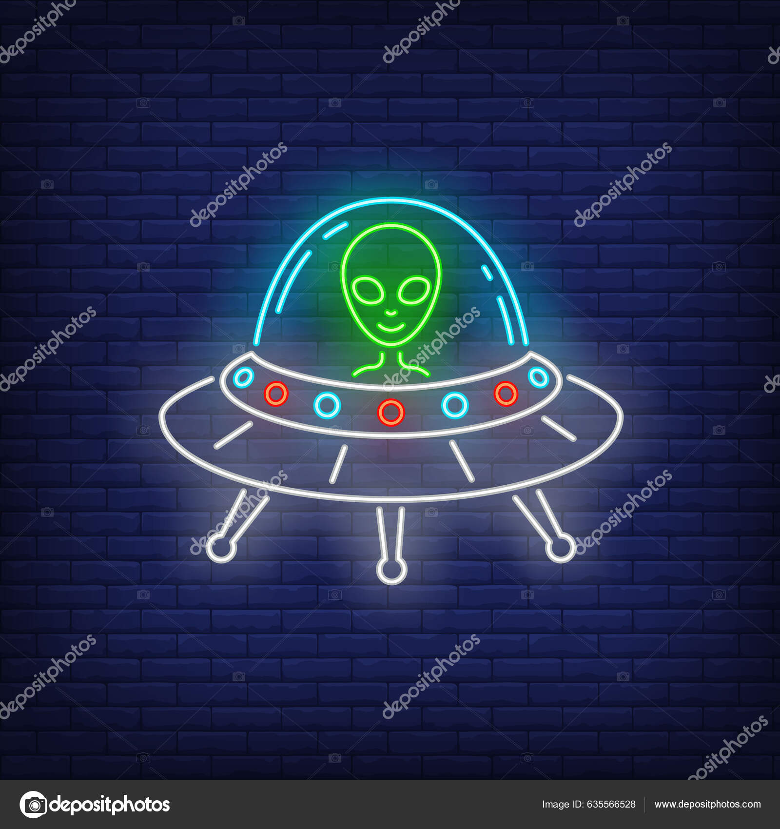 Alien Cartel Neón Platillo Volador Invasión Fantasía Diseño ...