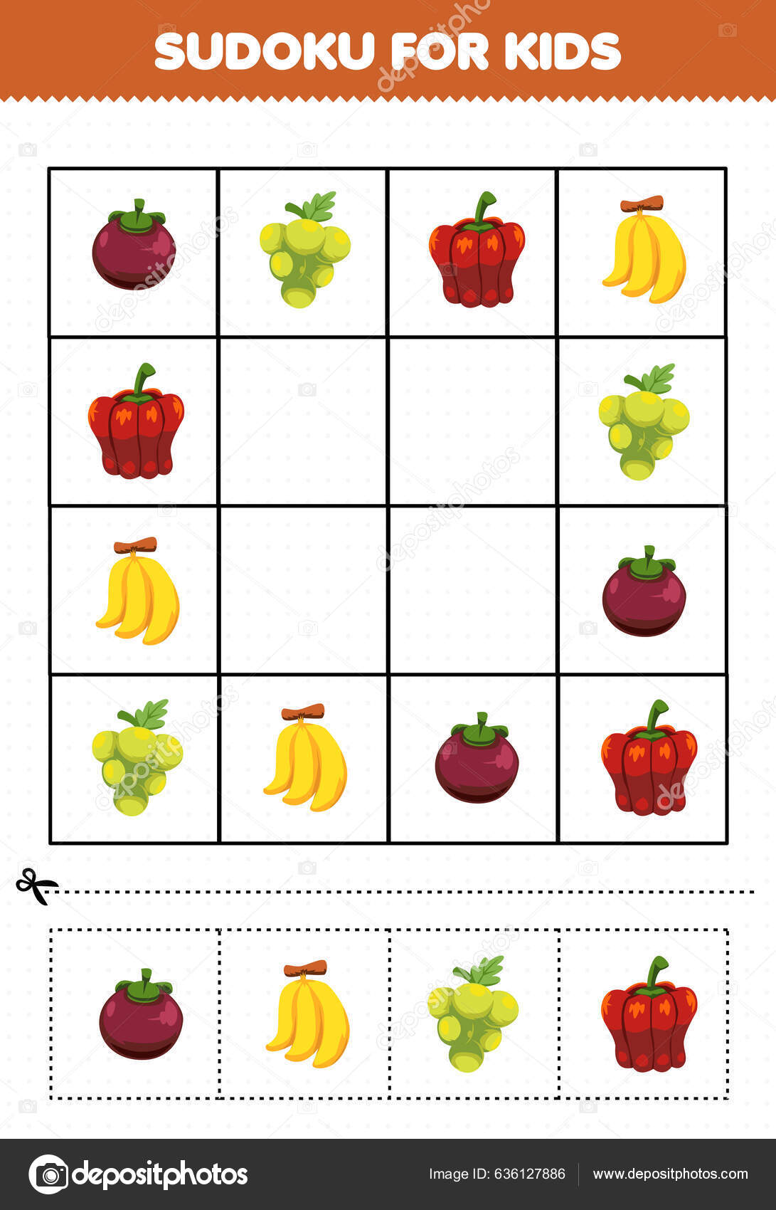 Education Game Children Sudoku Kids Cartoon Fruits Vegetables ...