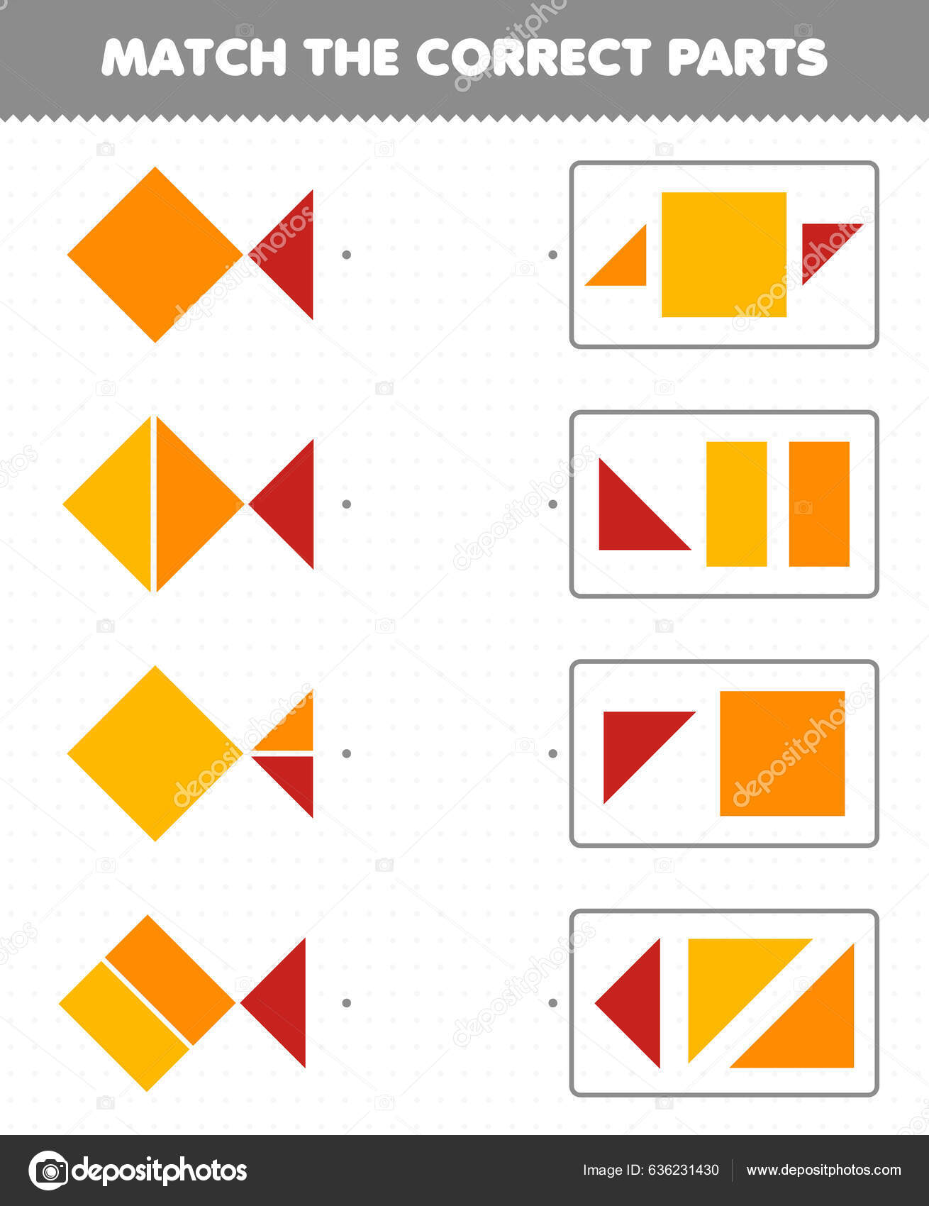 Education Game Children Match Correct Parts Geometric Shapes Square ...