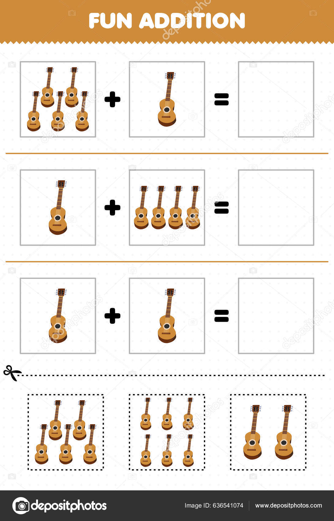 Education Game Children Fun Addition Cut Match Cartoon Music Instrument ...
