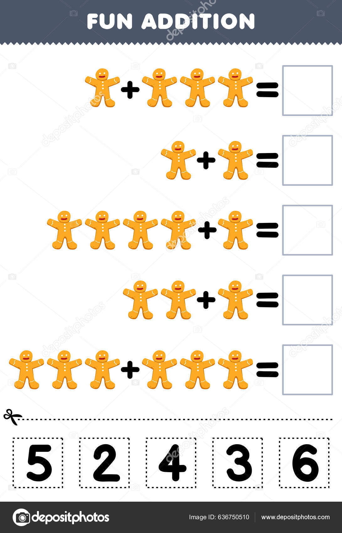 Education Game Children Fun Addition Cut Match Correct Number Cartoon ...