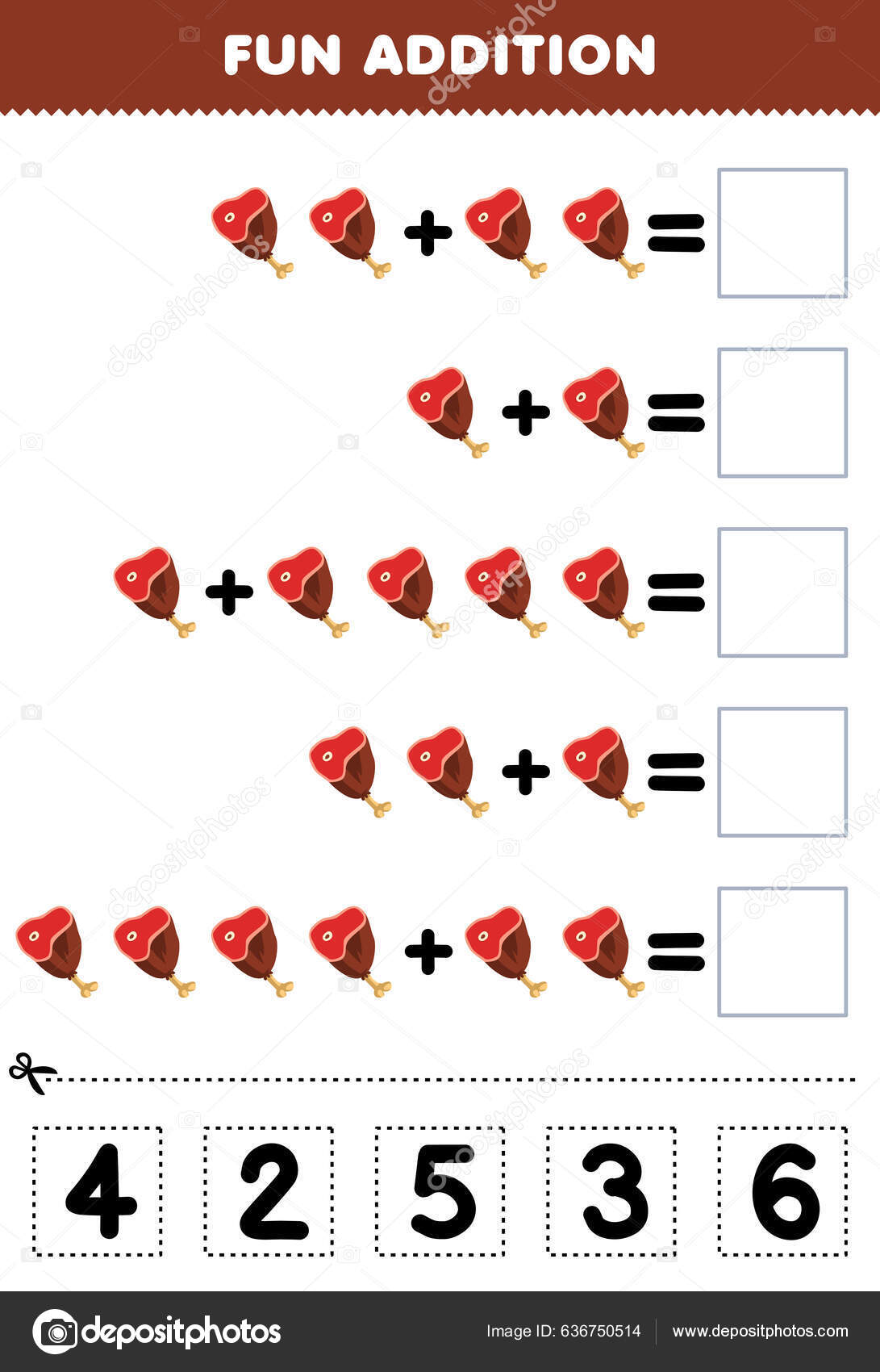 Education Game Children Fun Addition Cut Match Correct Number Cartoon ...