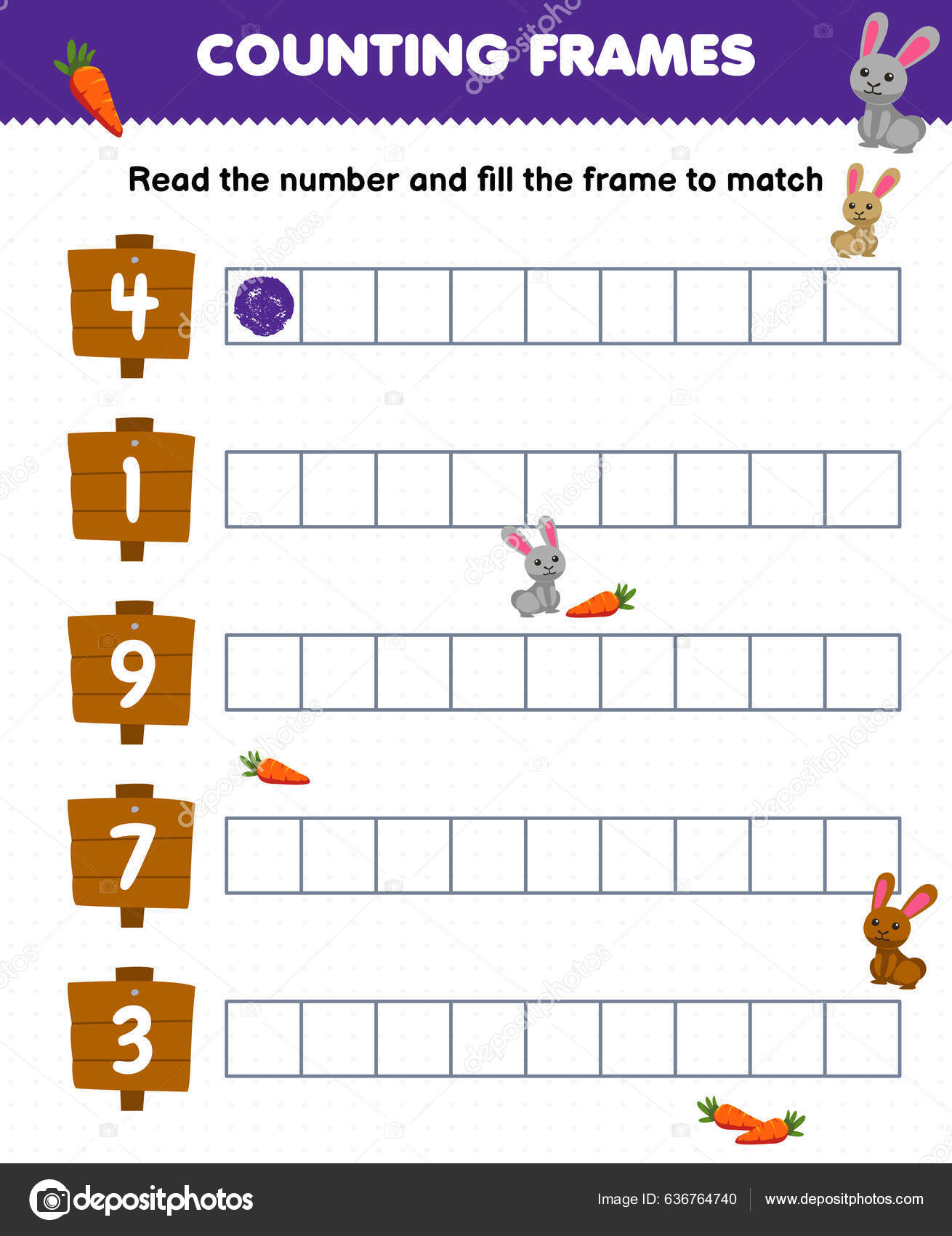 Educational Game Kids Read Number Fill Frames Cute Cartoon Wooden ...