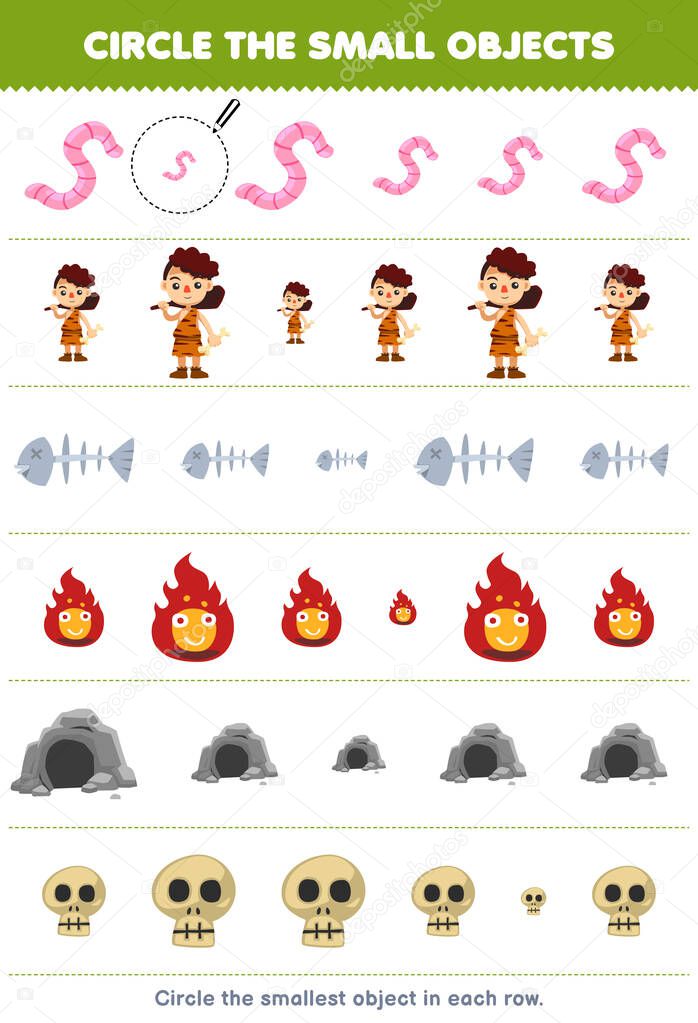 Education game for children circle the smallest object in each row of ...