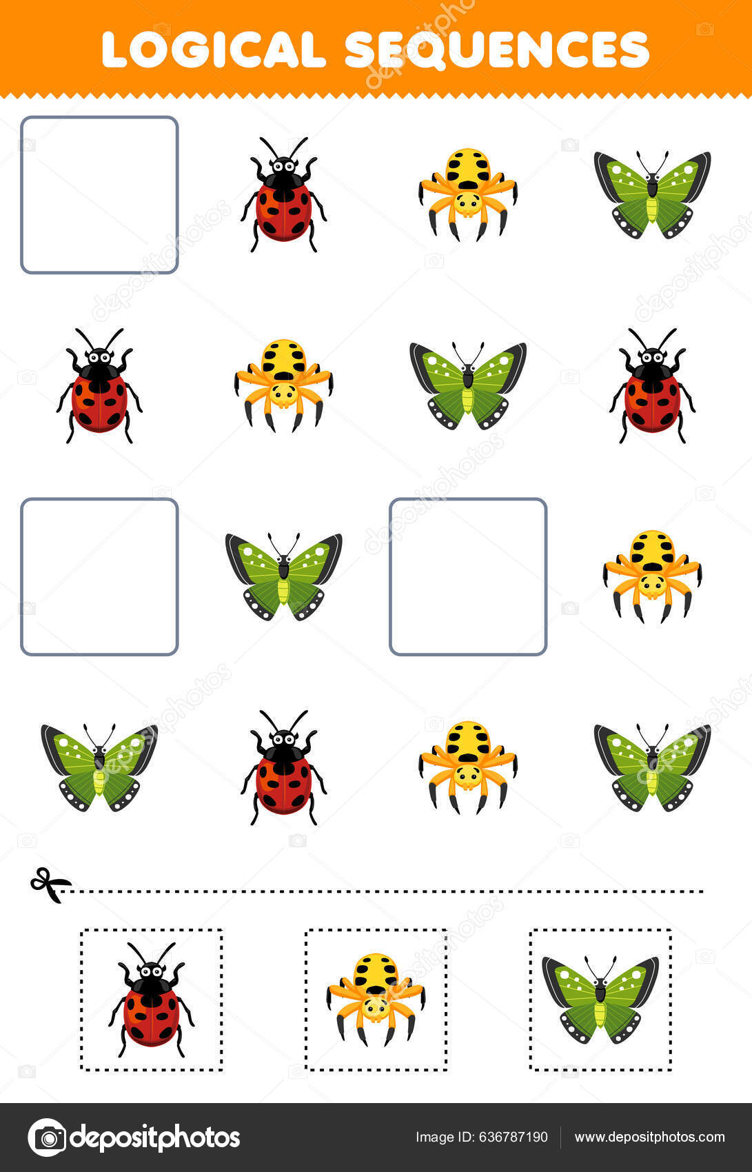Education Game Children Logical Sequences Kids Cute Cartoon Ladybug ...