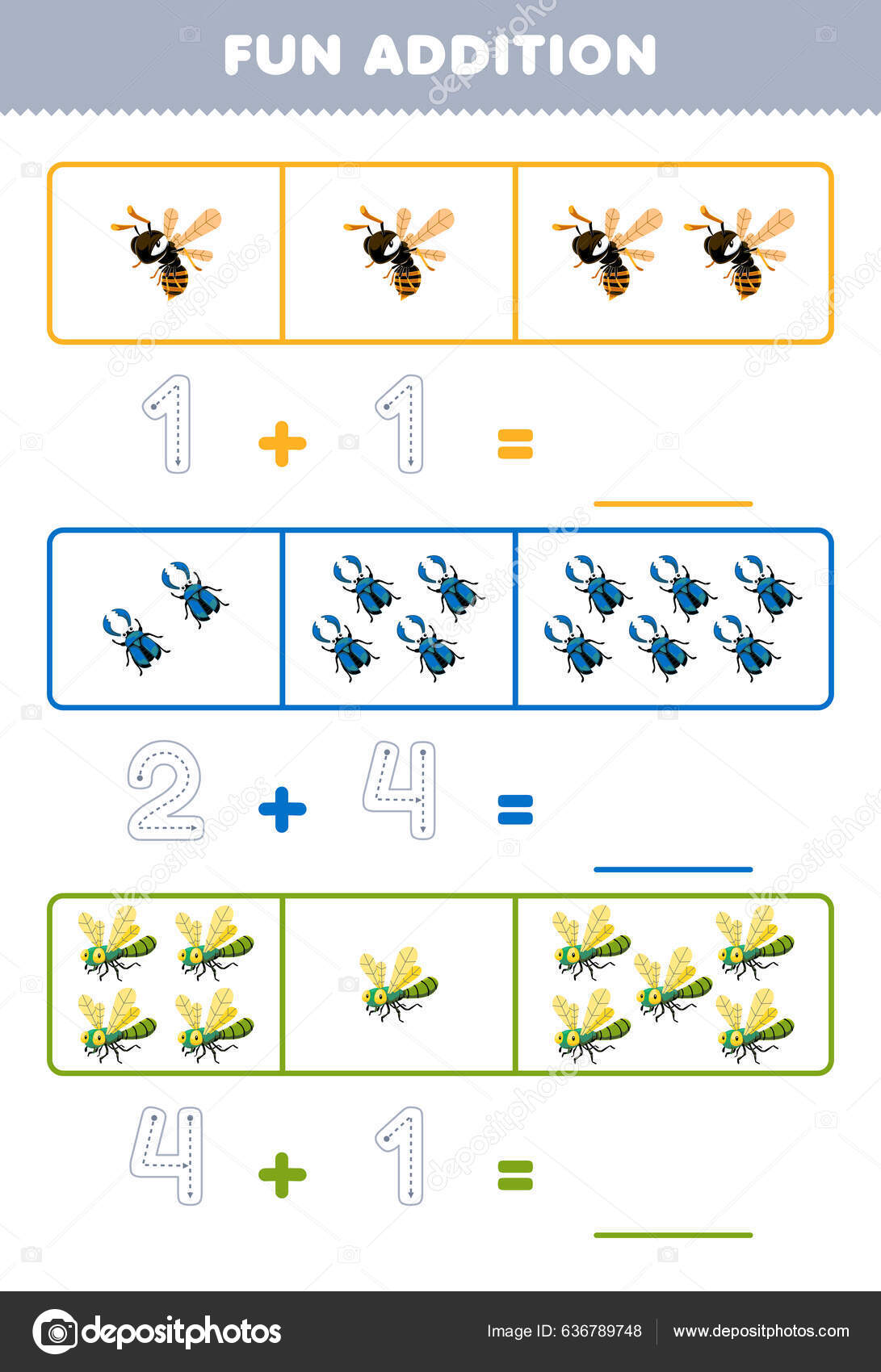 Education Game Children Fun Addition Counting Tracing Number Cute ...
