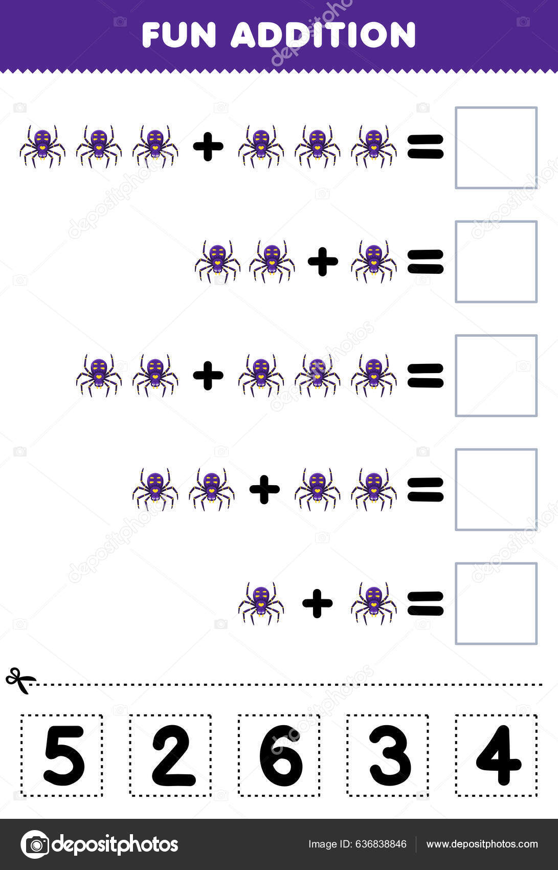 Education Game Children Fun Addition Cut Match Correct Number Cute ...