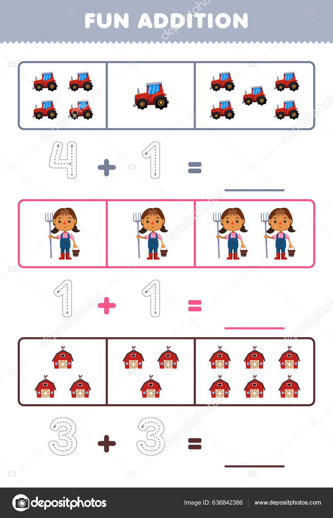 Education Game Children Fun Addition Counting Tracing Number Cute ...