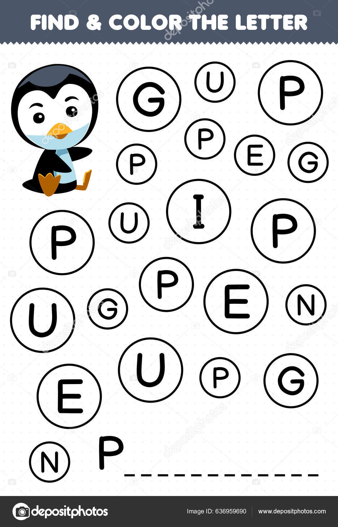 Education Game Children Find Color Letter Penguin Printable Winter ...