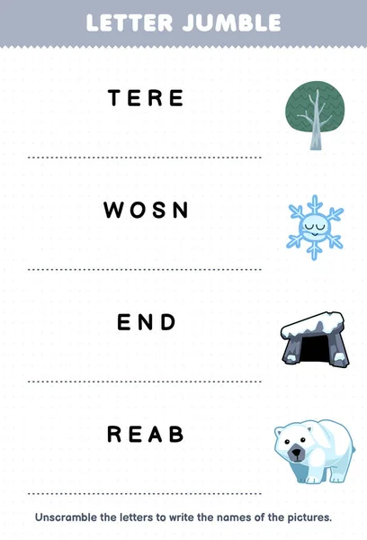 Education Game Children Letter Jumble Write Correct Name Cute Cartoon ...