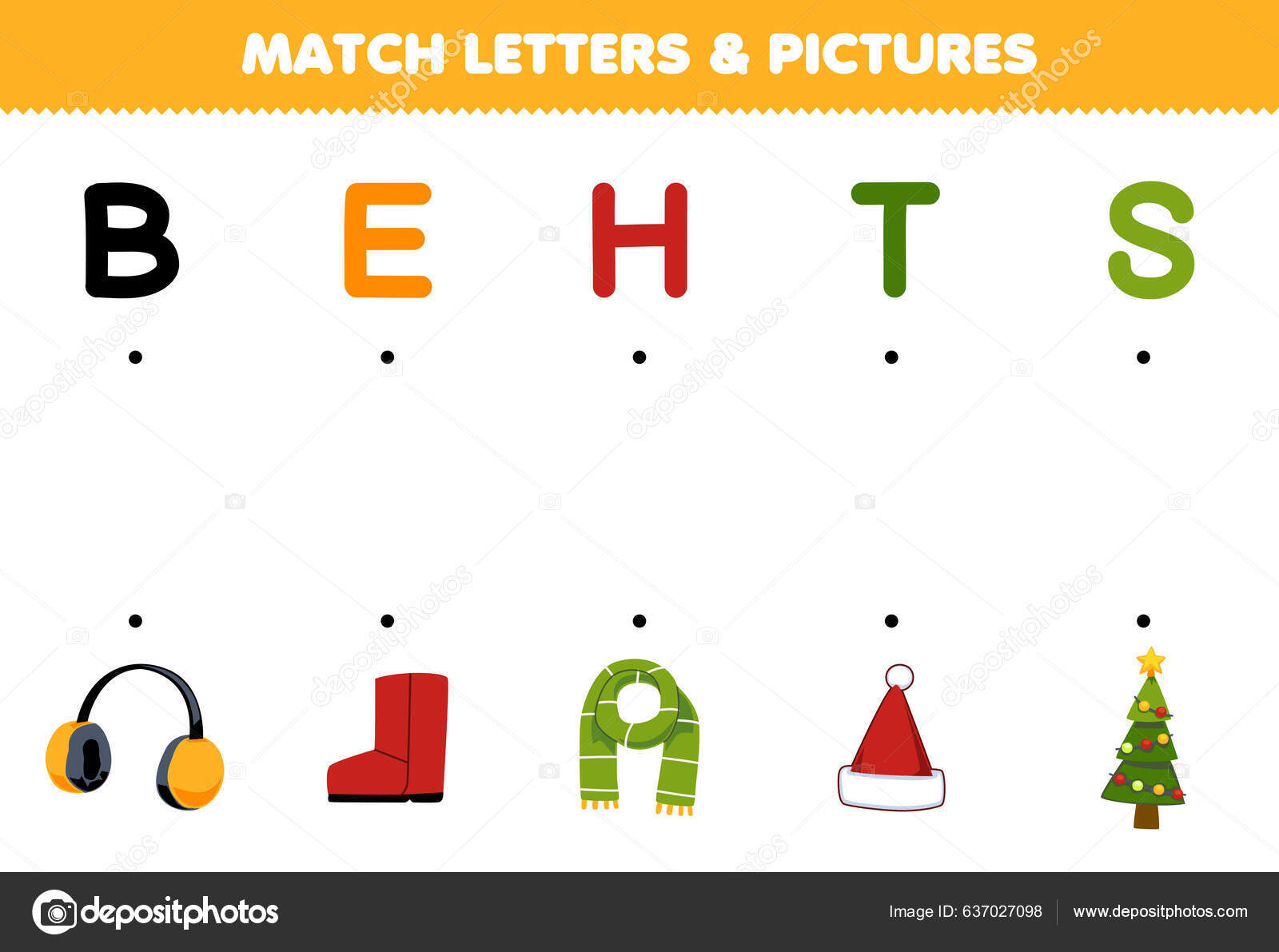 Education Game Children Match Letters Pictures Cute Cartoon Earmuff ...